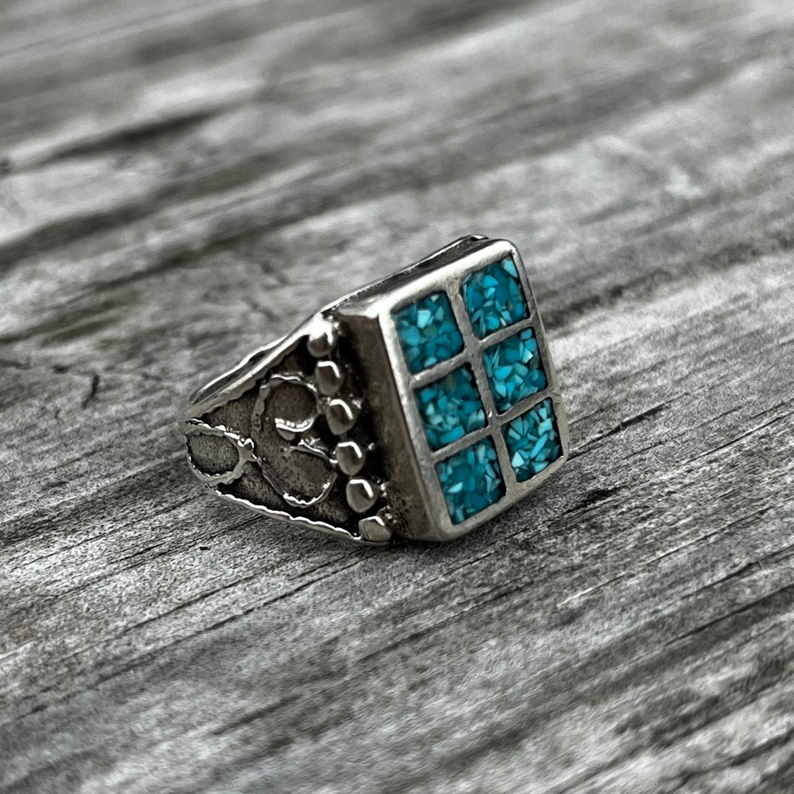 Sterling Silver crushed turquoise ring. – Sad Heart Vintage