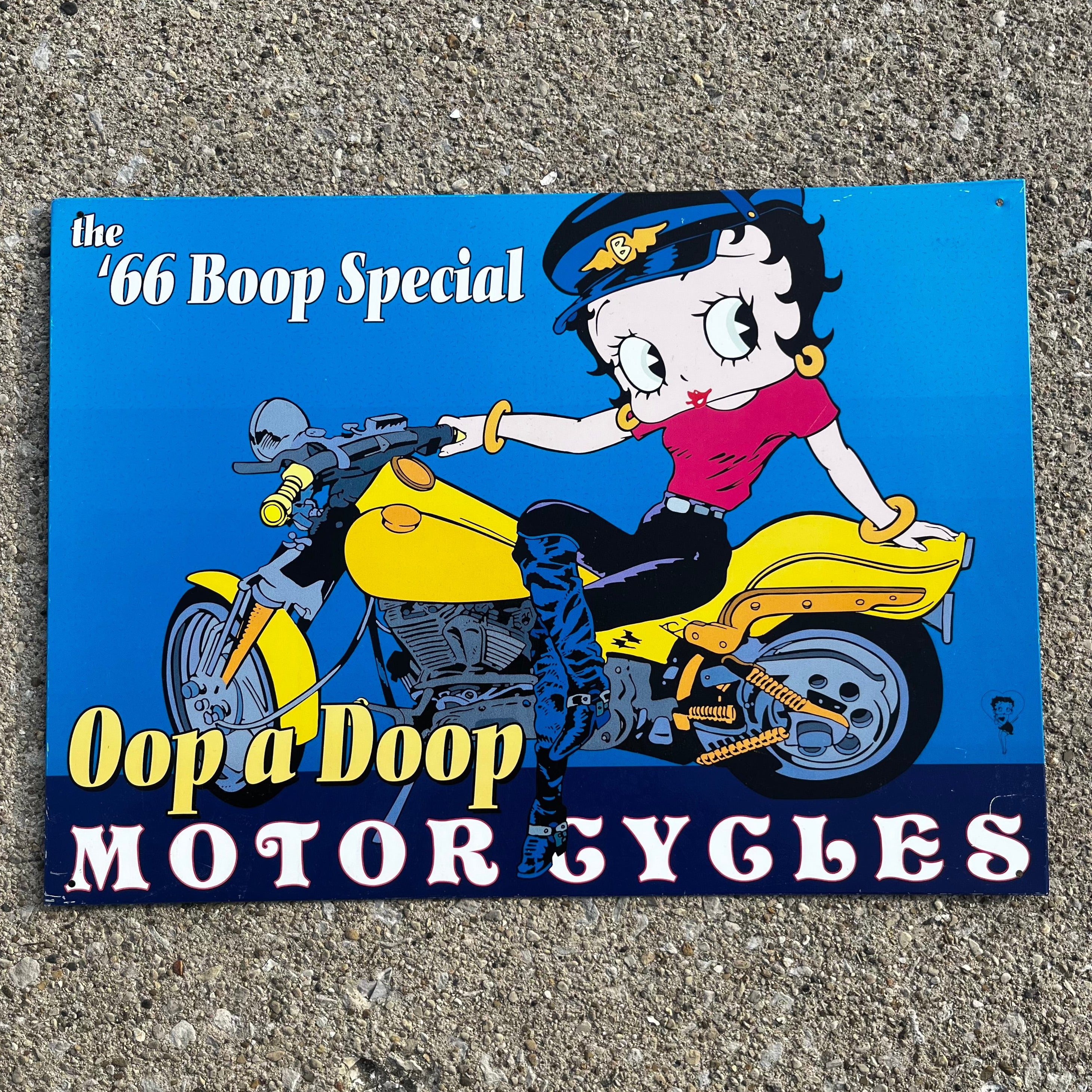 1998 Oop a Doop Motorcycles tin sign. – Sad Heart Vintage